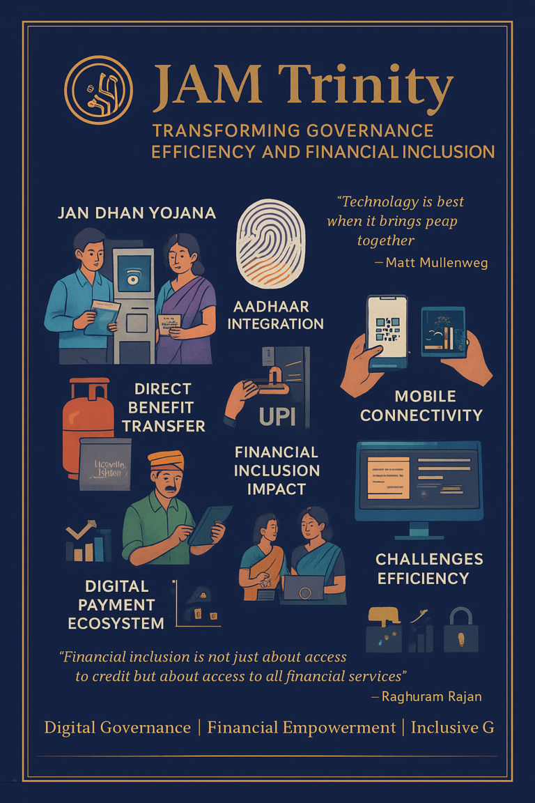 Discuss the concept and impact of JAM trinity in improving governance efficiency and financial ...